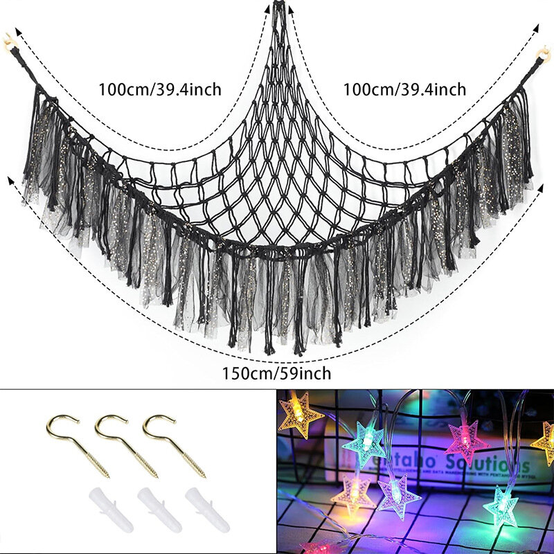 Богемный стиль, трансграничная сетка для игрушек с лентами, ручной работы, плетеный плюшевый гамак-треугольник для хранения игрушек от производителя.
