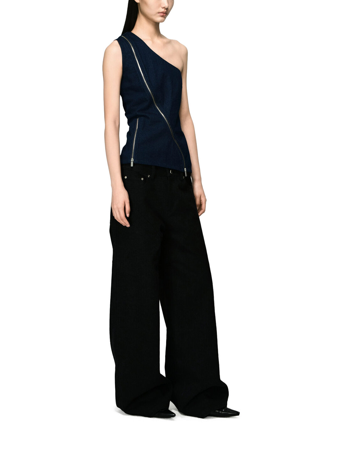Топ Berhasm One shoulder zipper top, размер XS, синий — фото 1