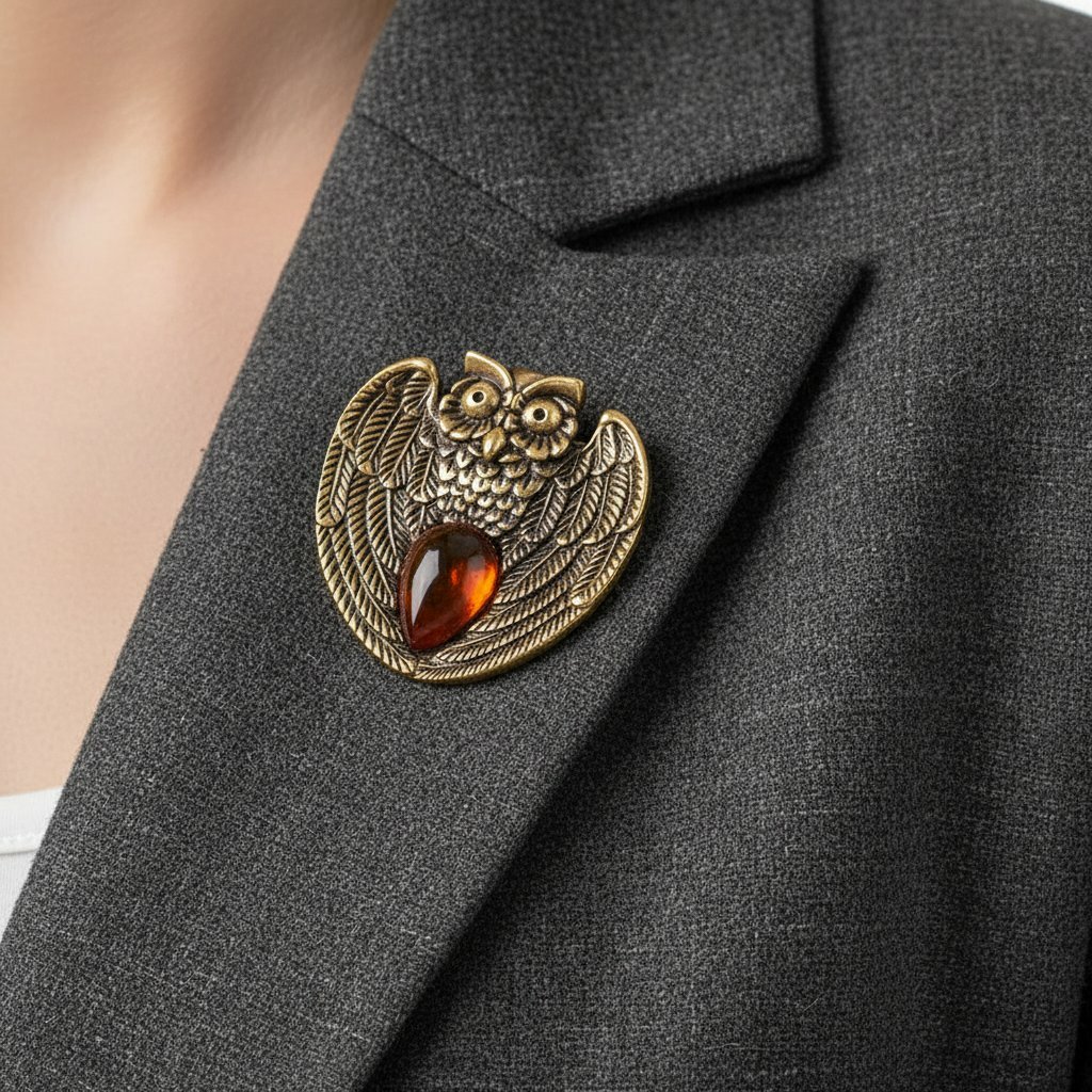 Брошь, янтарь