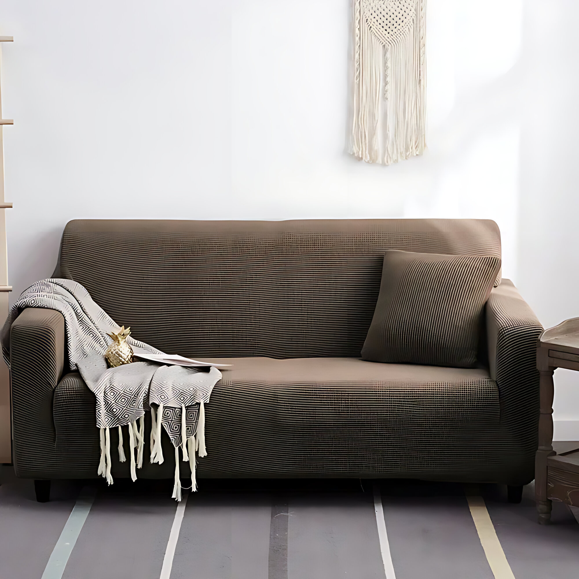 Чехол на трехместный диван с подлокотниками Венеция, кофейный цвет, велюр, 170 - 205 см