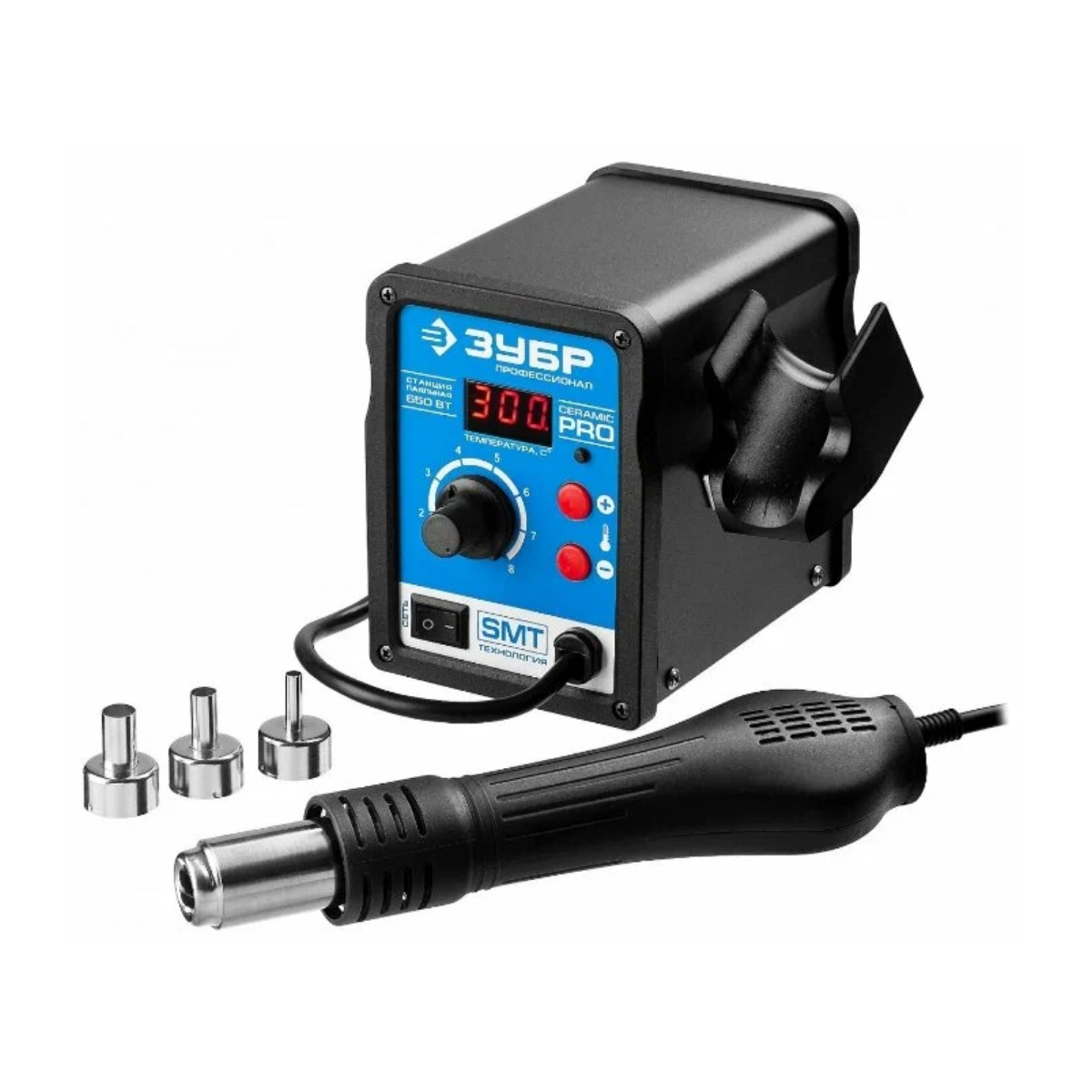 Термовоздушная цифровая паяльная станция Зубр 100-500C 55350 черно-синий, 650Вт