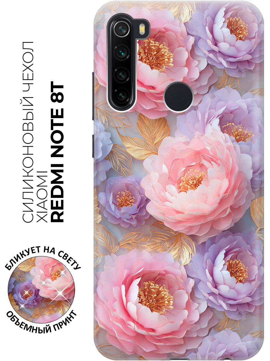 Силиконовый чехол на Xiaomi Redmi Note 8T с принтом "Пионовая симфония"