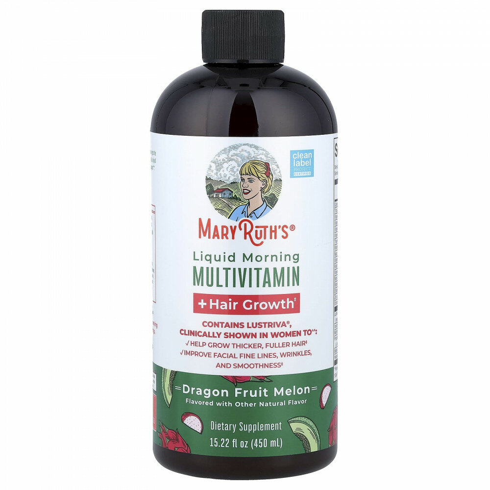 MaryRuth's, Liquid Morning, мультивитамины для роста волос, питайя и дыня, 450 мл (15,22 жидк. унции)