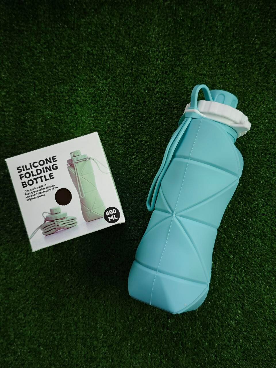 Складная силиконовая smart бутылка для воды (бирюзовая) 600мл