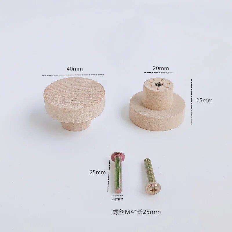 Деревянные круглые ручки для мебели, 40mm, 10pcs