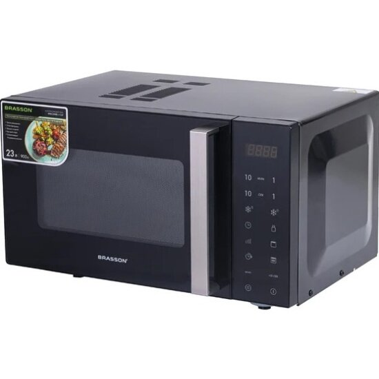 Микроволновая печь без поворотного стола Brasson (брассон) MW2390D-11GP, гриль, 9 программ, 23л, 900Вт, сенсорное управление, черная, 454981