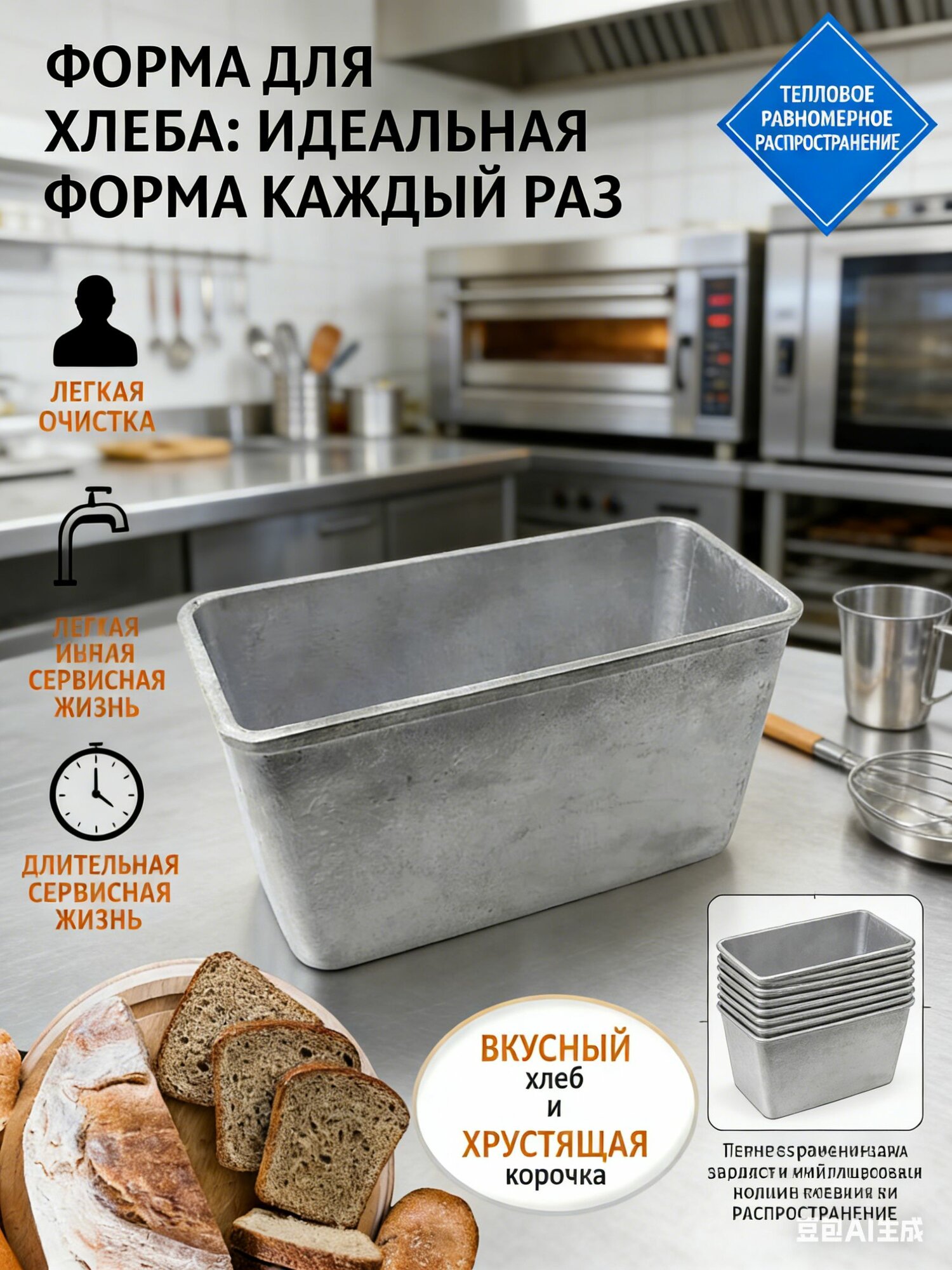 Форма для выпечки, Прямоугольная, 1 яч, 11 см x 22 см, 1 шт