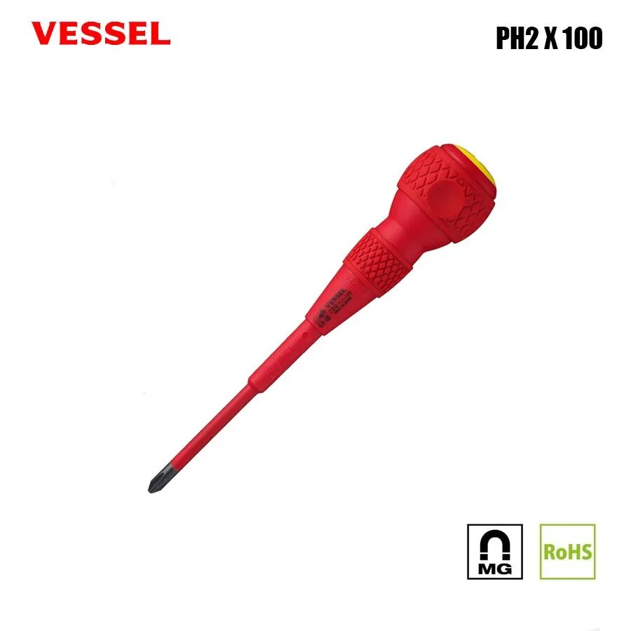 VESSEL BALL GRIP Изолированная отвертка 1000 В , с сильным магнитом, PH2X100 мм, серия 200