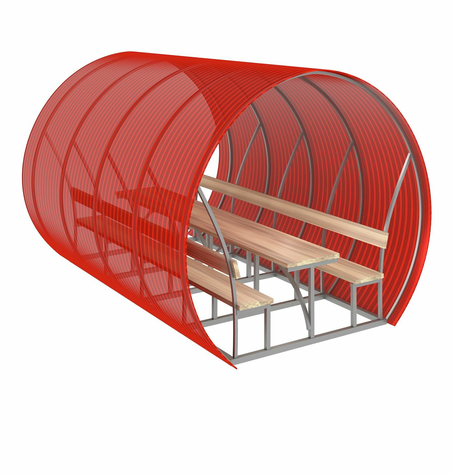 Беседка садовая для дачи Омега Макси 4х2,3 м, с красным поликарбонатом, металлическая