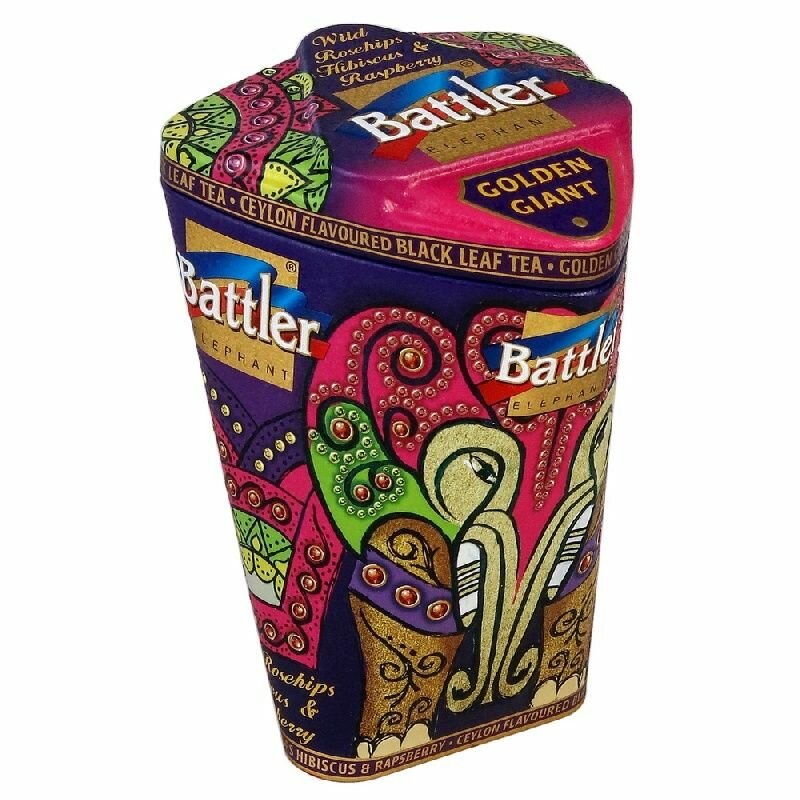 Чай BATTLER GOLDEN GIANT WILD ROSEHIPS Hibiscus & RASPBERRY Крупнолистовой цейлонский черный со вкусом (Шиповник, Гибискус и Малина) /жесть/ 100г