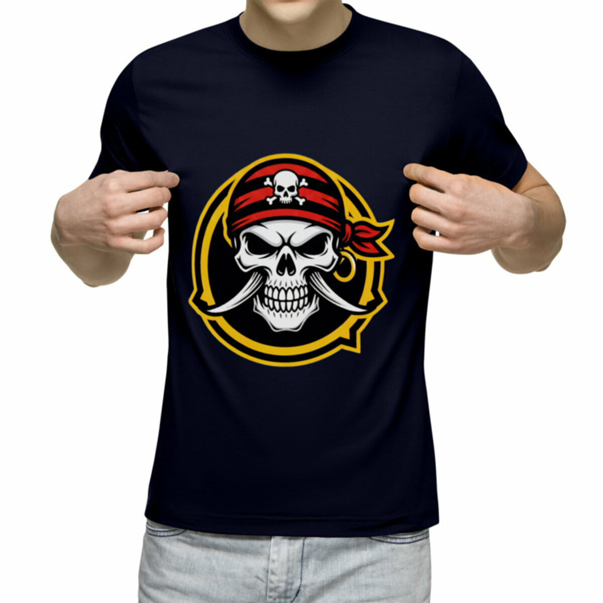 Мужская футболка «Pirate Skull дерзкий пиратский череп» (темно-синий, 3XL)