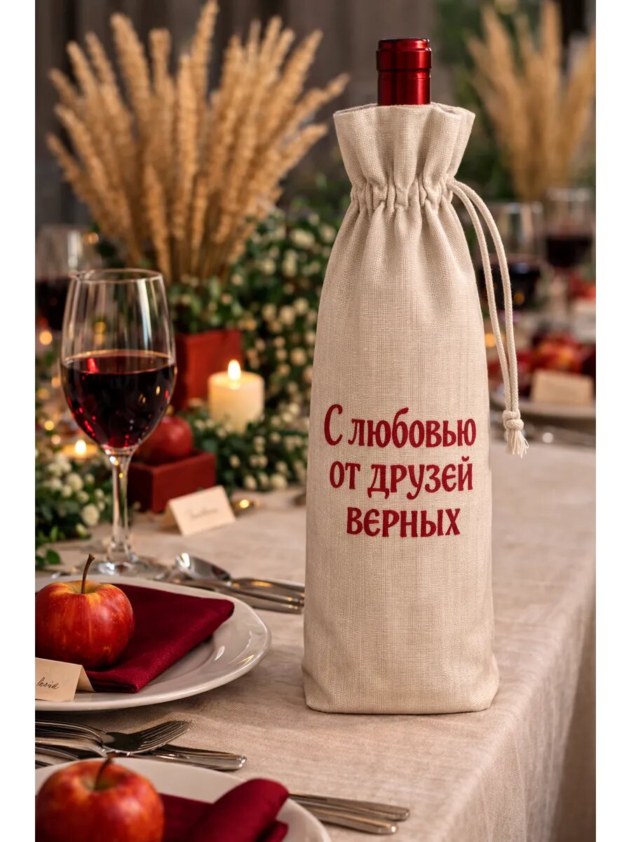 Мешок подарочный тканевый для вина на свадьбу, подарок