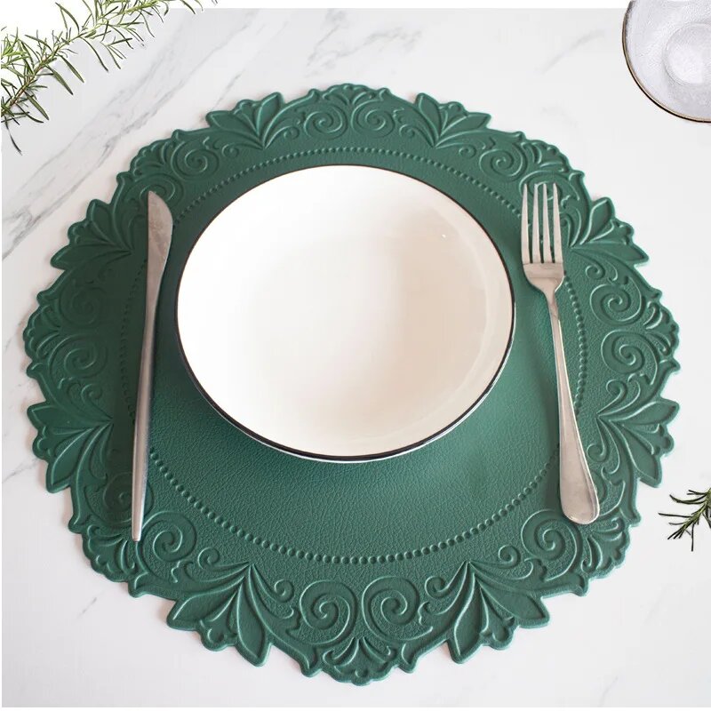 Круглые коврики из искусственной кожи для стола Green 38см Зеленый, 6pcs round 38cm, ER green