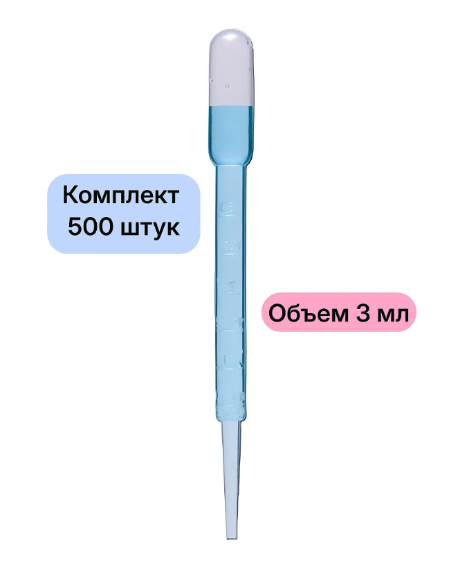Пипетка Пастера 3 мл (500 шт.) градуированная, одноразовая, полиэтиленовая, нестерильная, ISOLAB, Германия