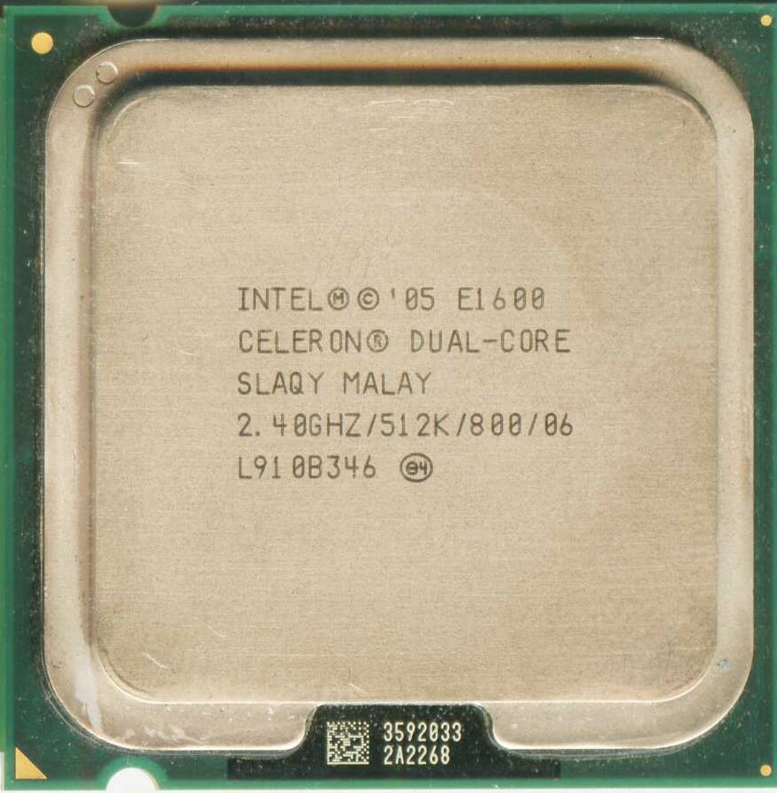 Процессор Socket-775 Intel Celeron Dual Core E1600 2,4/512/800 SLAQY Malay