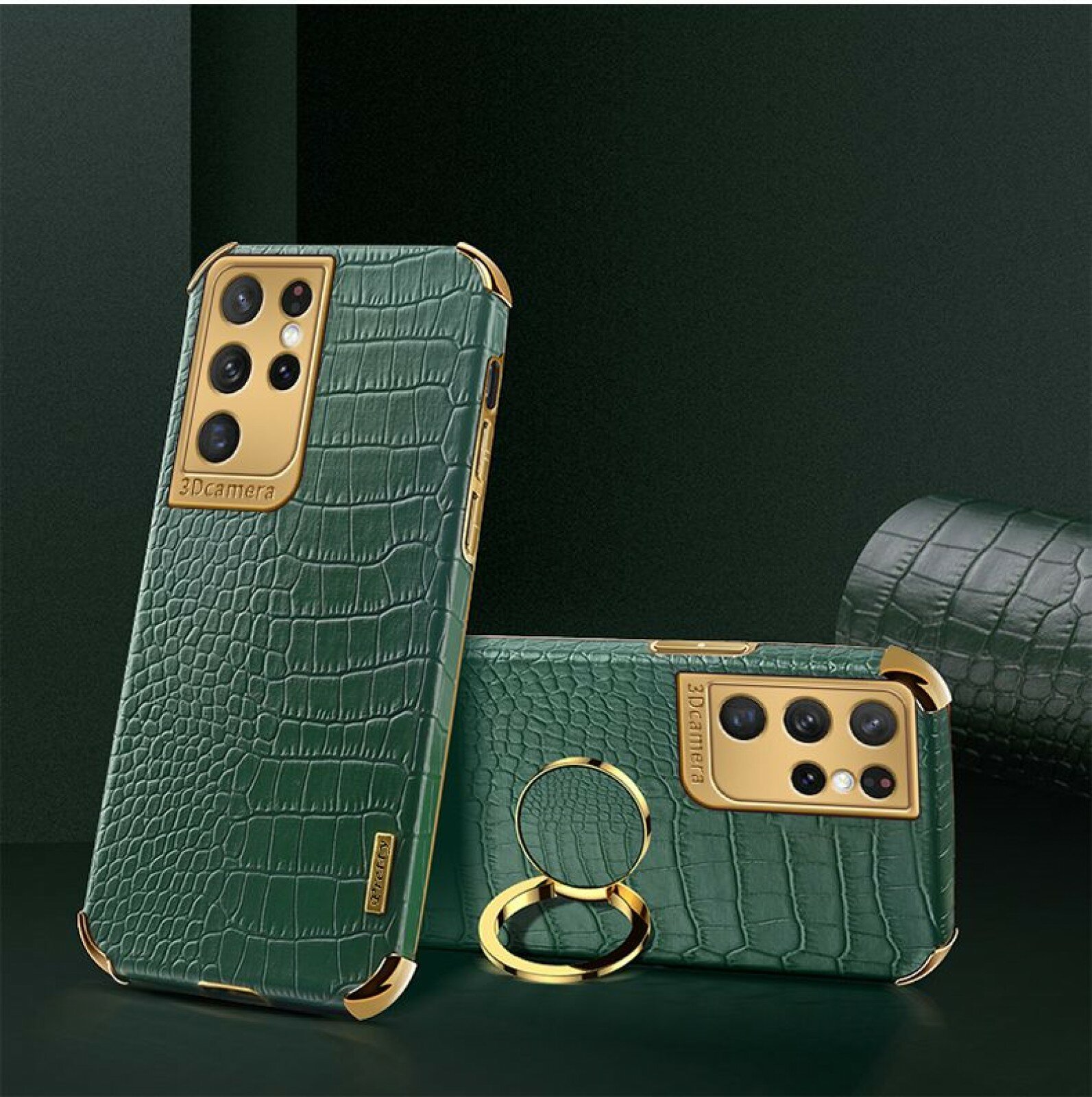 Чехол MyPads для Samsung Galaxy S21 Ultra зелёный с текстурой под крокодиловую кожу и подставкой