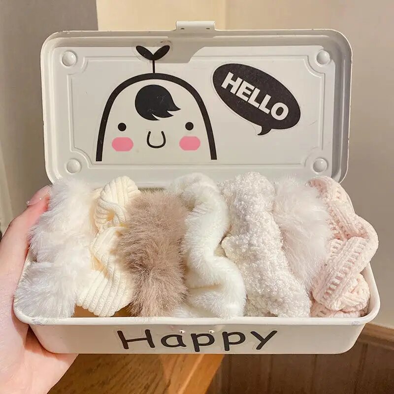 Набор Из 7 Милых Пушистых Резинок Для Волос Для Женщин И Девочек: Мягкие Эластичные Резинки