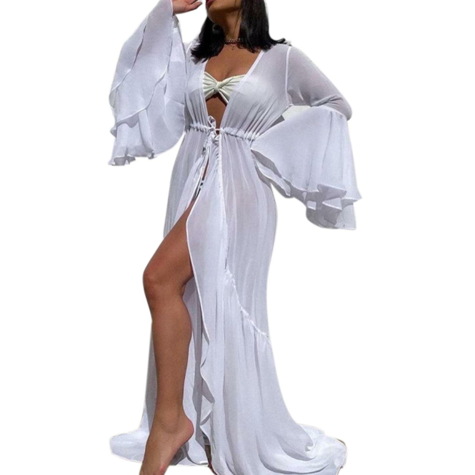 Женская пляжная накидка из шифона, Белый