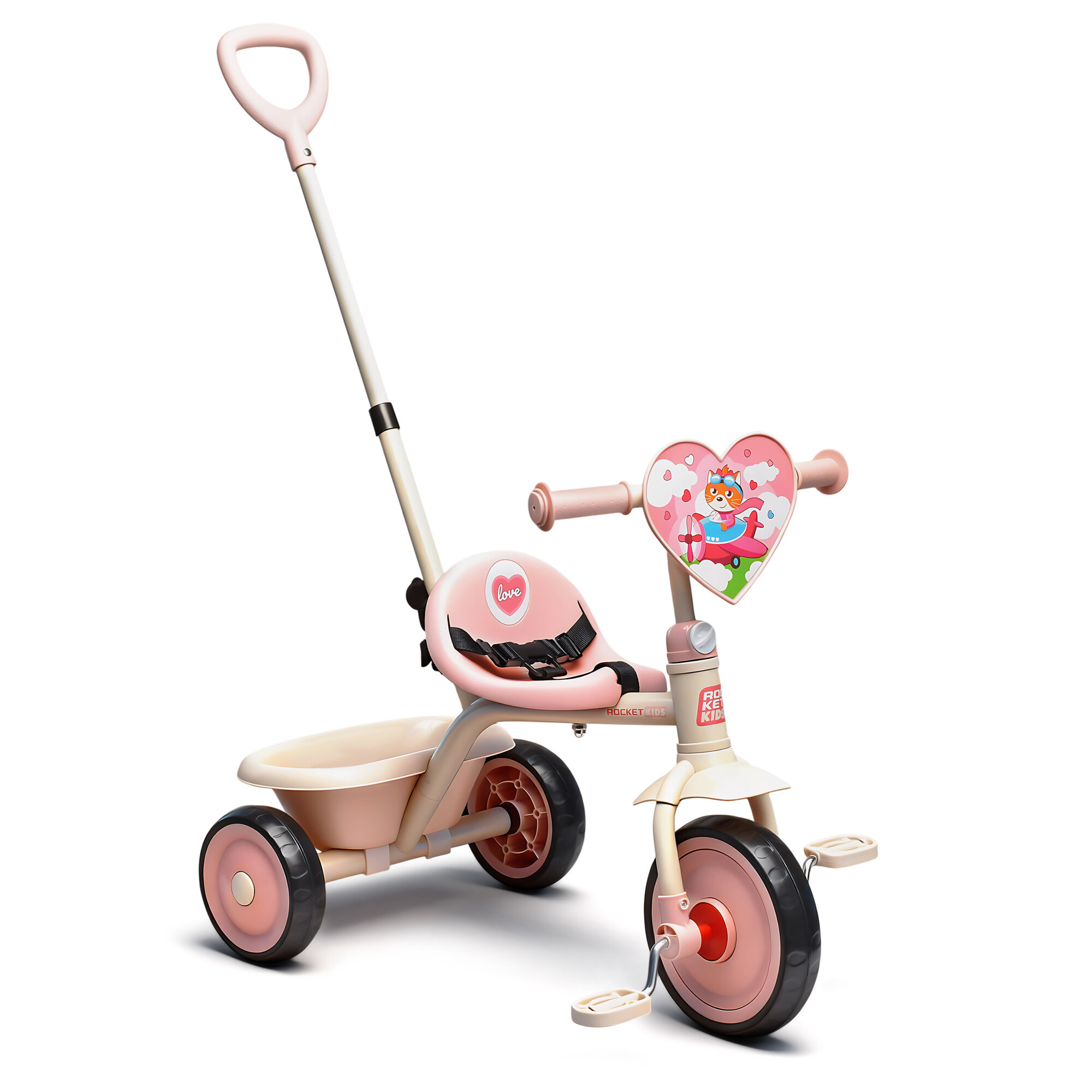 Велосипед трехколесный Rocket 138-SD, колеса EVA 10"/8", цвет песочный/розовый