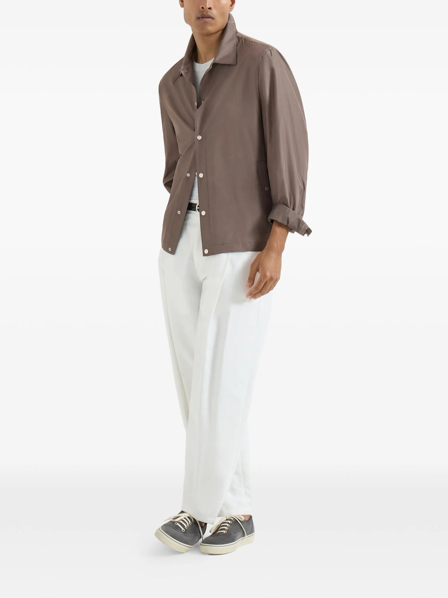 Куртка BRUNELLO CUCINELLI Bonded silk unlined outerwear jacket, размер 44, коричневый — фото 1
