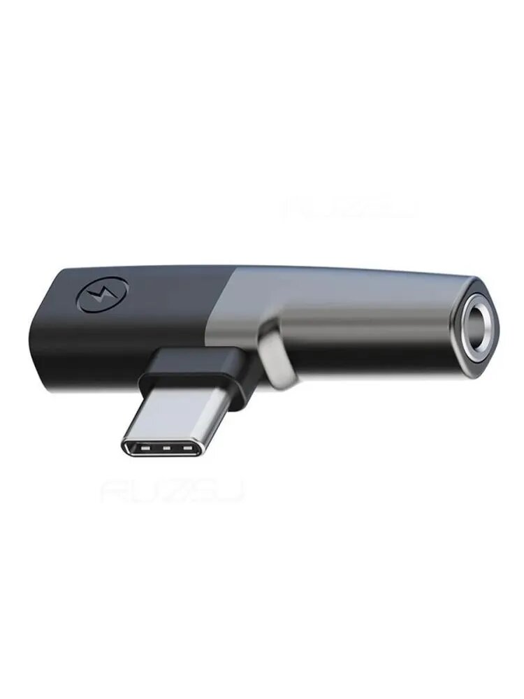 Аудио адаптер 2 в 1 USB-C к 3.5 мм + USB-C (Металлическая зола) для зарядки и прослушивания - серый металлик — фото 1