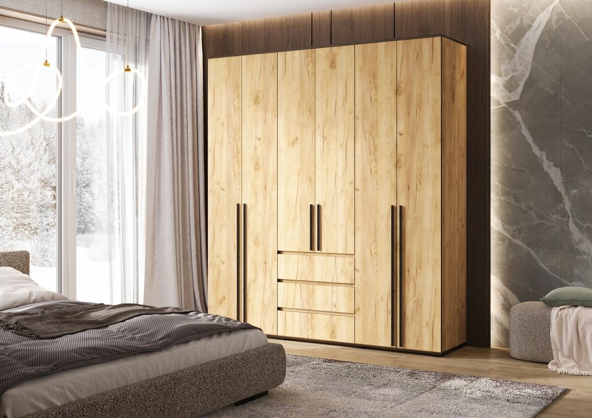 Шкаф распашной Норд 6-ти створчатый (Дуб Крафт, Дуб Крафт (кромка венге))