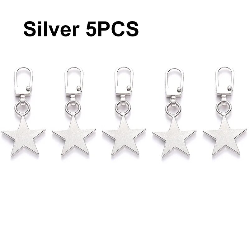 Металлические бегунчики для молнии 5 шт. Серебряный, Star-Silver 5Pcs