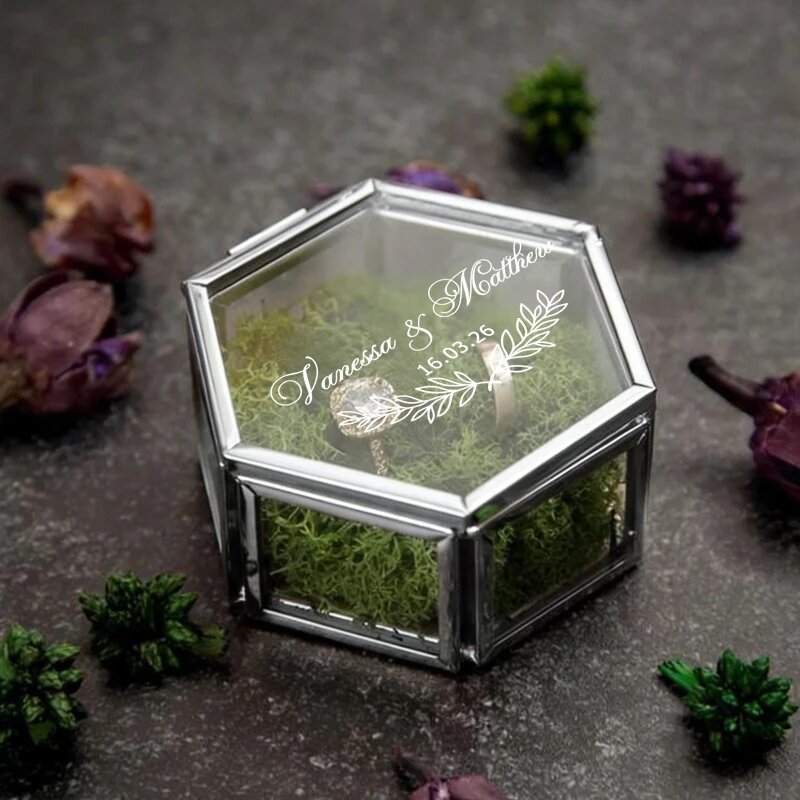 Шкатулка для колец серебряная, Ring Box with Moss, Custom Design 1