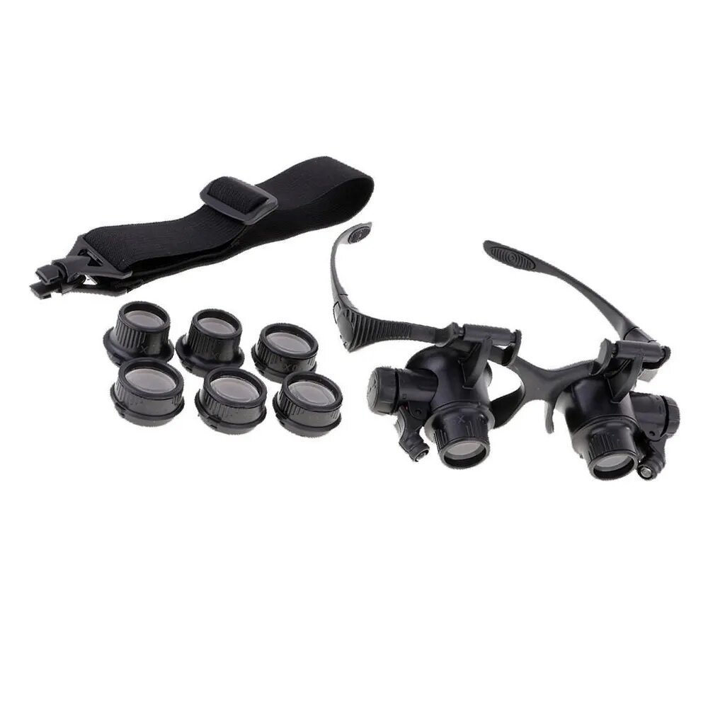 Лупа для часов с двойным окуляром, ювелирный инструмент, 4 пары сменных линз 10x, 15x, 20x, 25x, регулируемая светодиодная подсветка