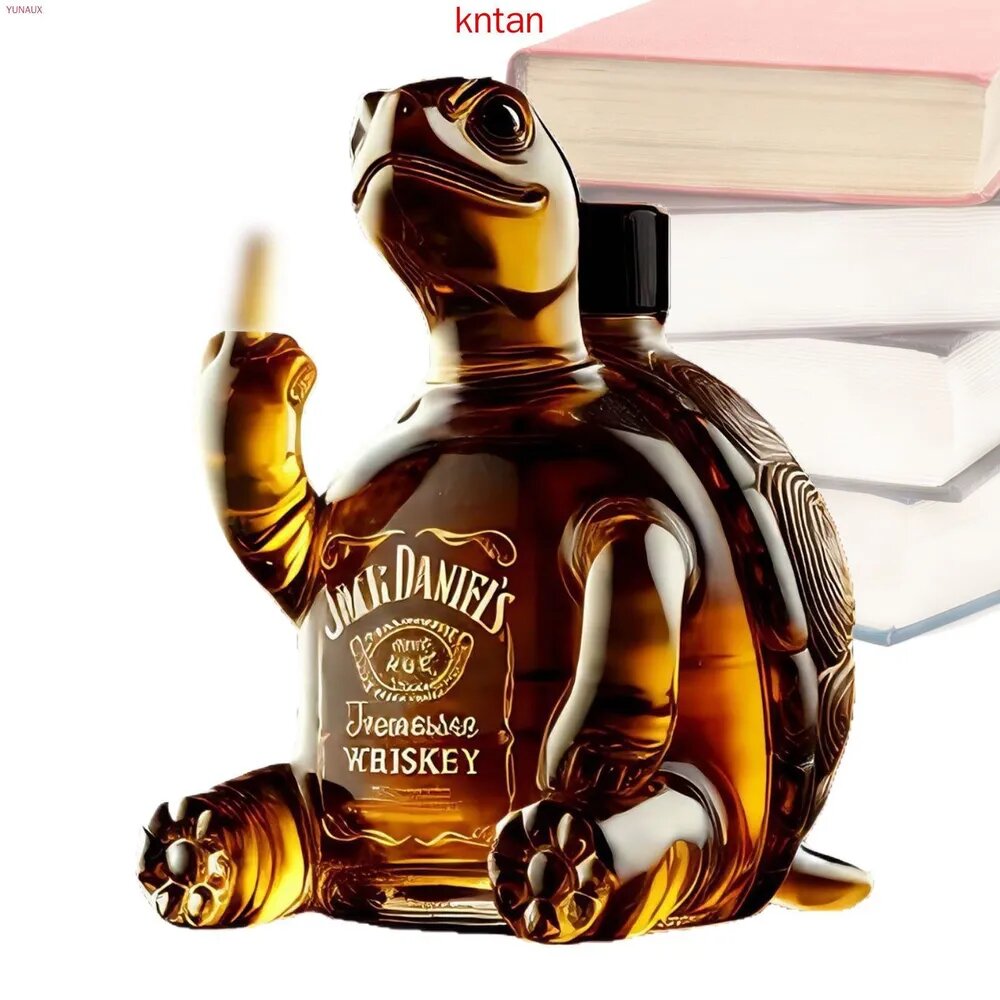 Бутылка Jack Daniel's Tennessee Whiskey в форме черепахи, стеклянная бутылка для алкоголя, 1 литр, коричневый цвет, пробка — фото 1