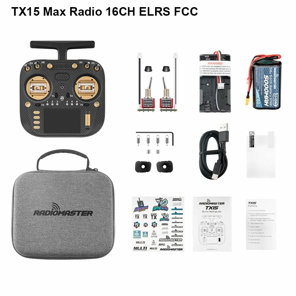 RadioMaster TX15 MAX Радиоконтроллер 16-канальный передатчик 3,5-дюймовый IPS AG02 с поддержкой ExpressLRS