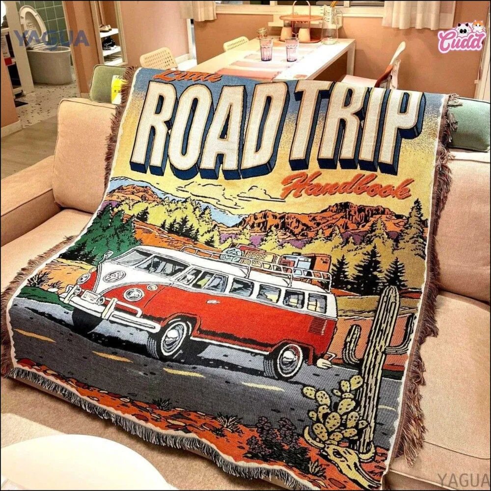 Гобелен Road Trip Handbook 160х130 см хлопок полиэстер, ковер для дома с принтом в стиле путешествий