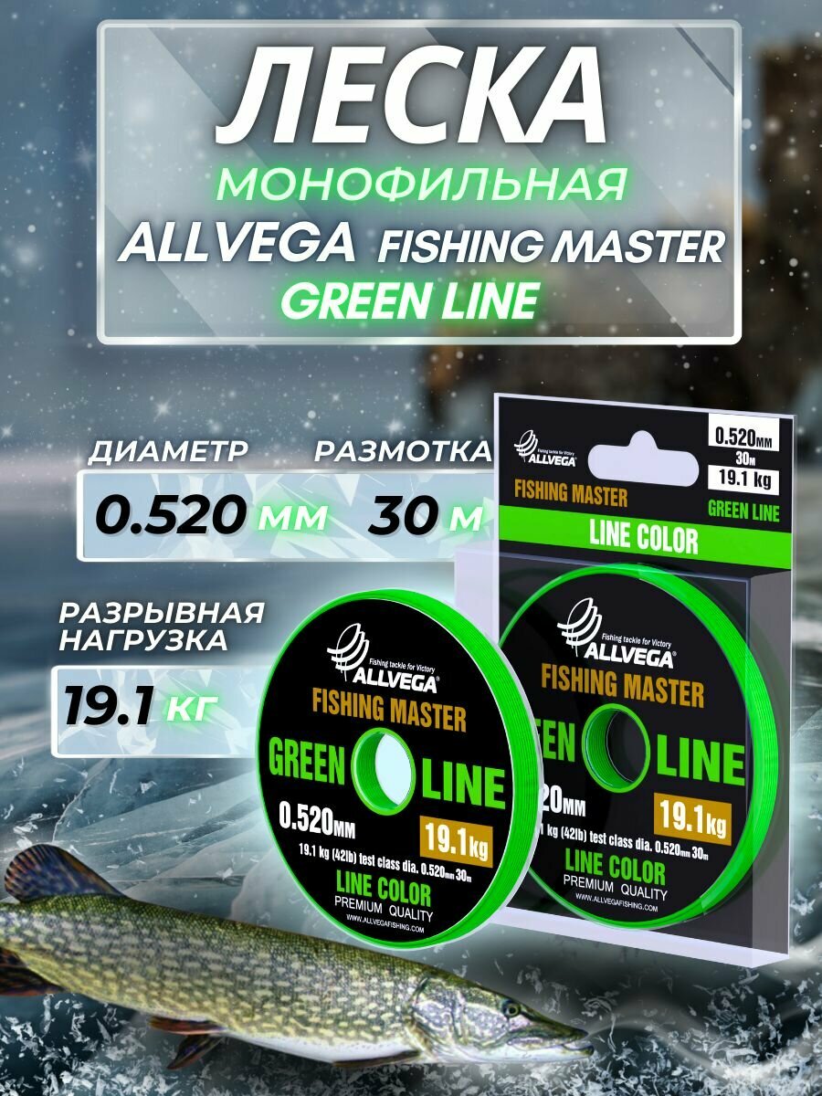 Леска для зимней рыбалки Fishing Master 0.52мм 30м 19.1кг зеленая