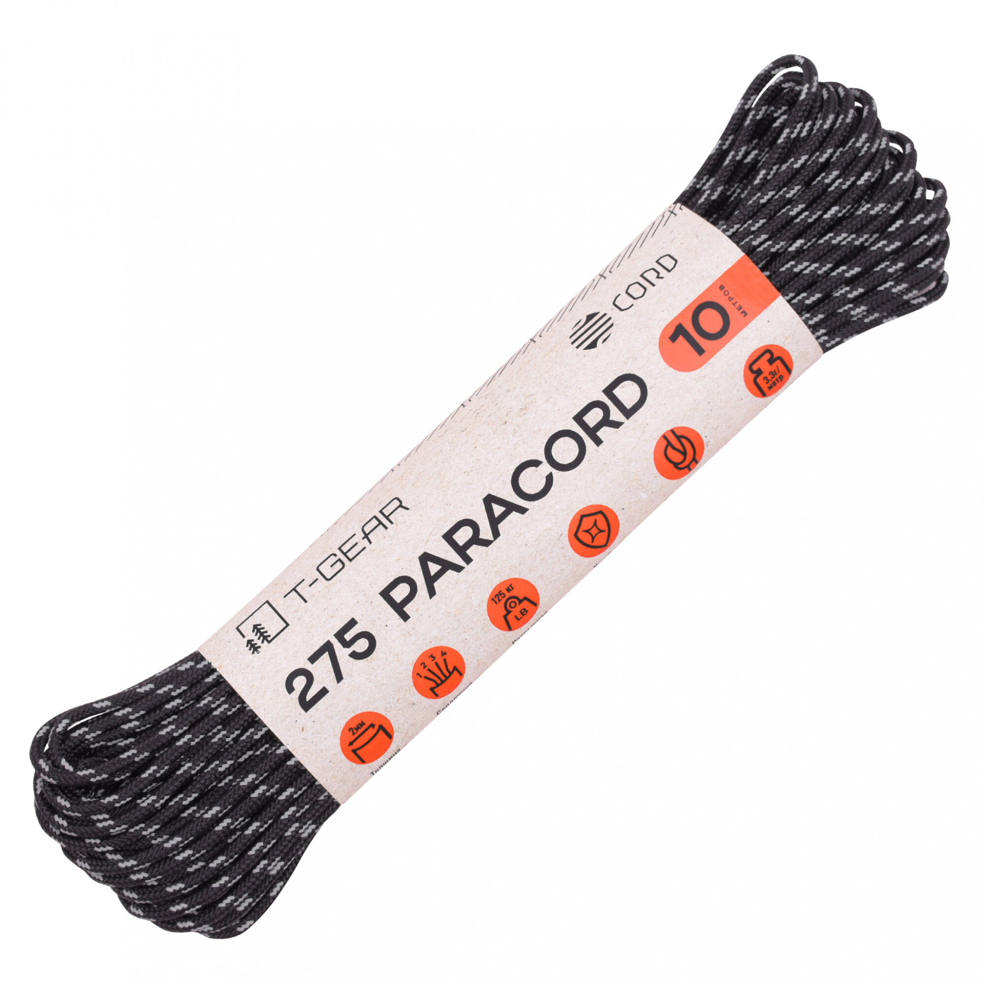 Паракорд 275 T-Gear x CORD nylon 10м световозвращающий (Black)