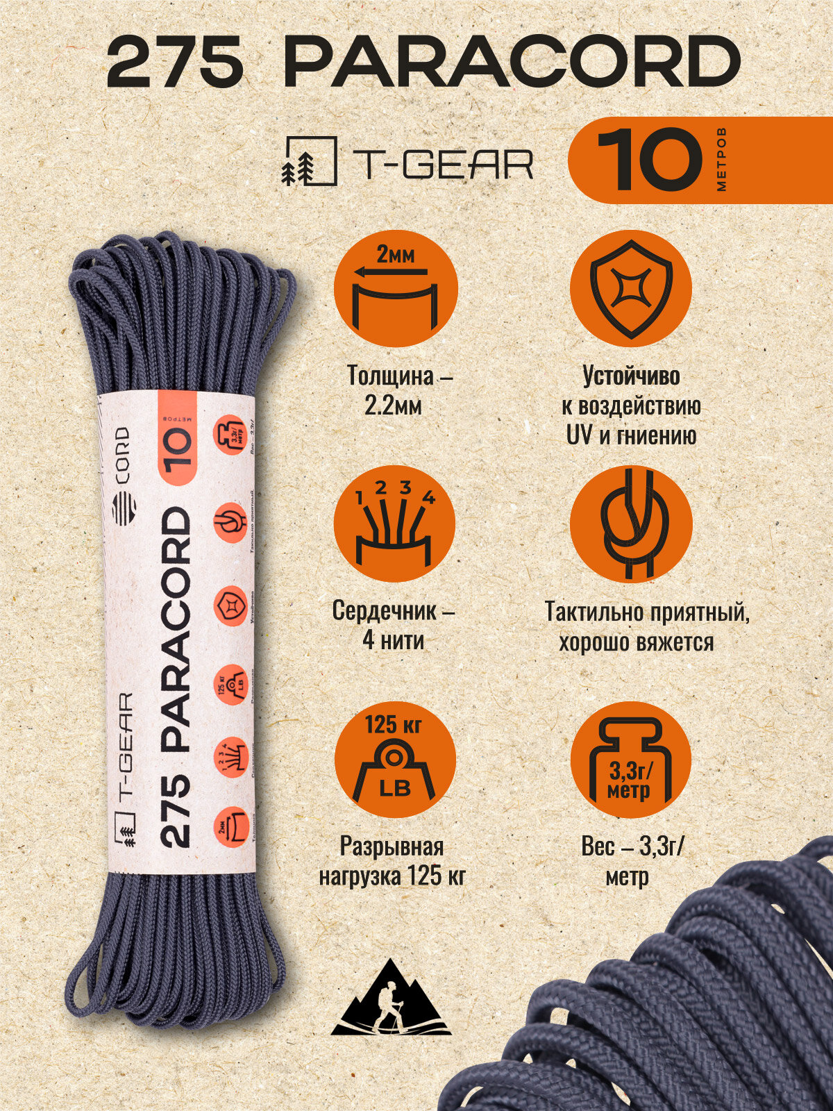 Паракорд 275 T-Gear x CORD nylon 10 метров (расцветка - Dark Navy)