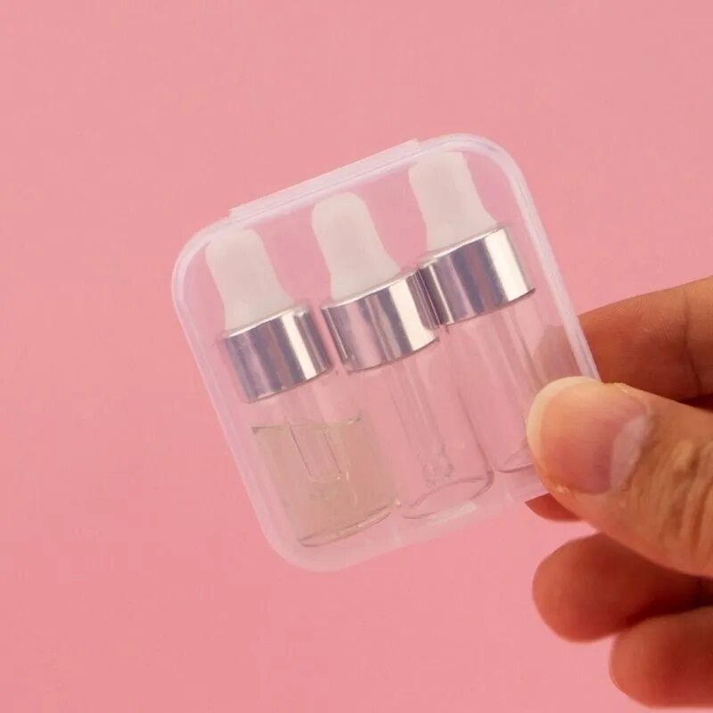 Флакон 3мл стеклянный с крышкой с пипеткой. Набор 3 штуки. Бутылка-капельница эфирного масла(серебристый)