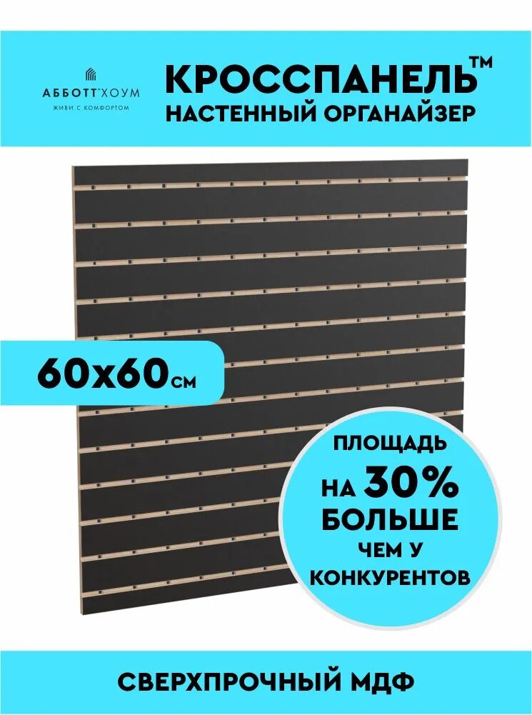Перфорированная панель МДФ абботт Хоум Кросспанель, 60 х 60 см, настенный органайзер черный