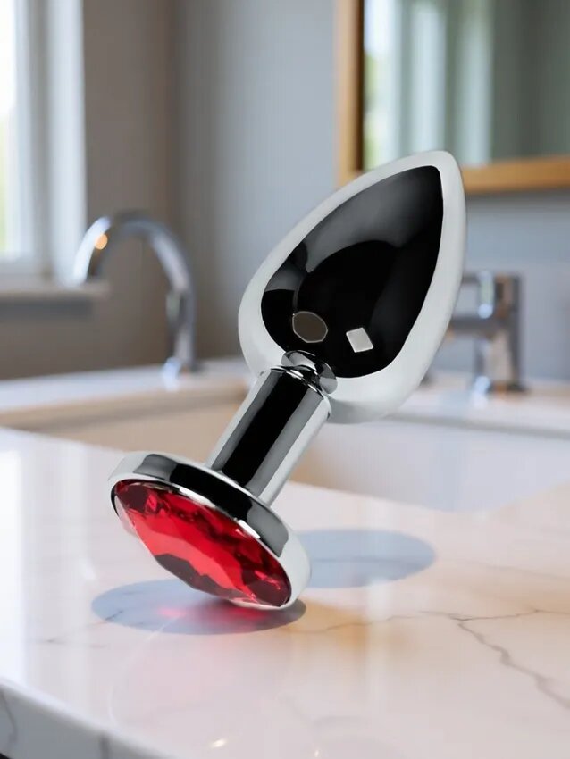 ToyFa Анальная пробка коническая с кристаллом 7 см, серебристый/красный