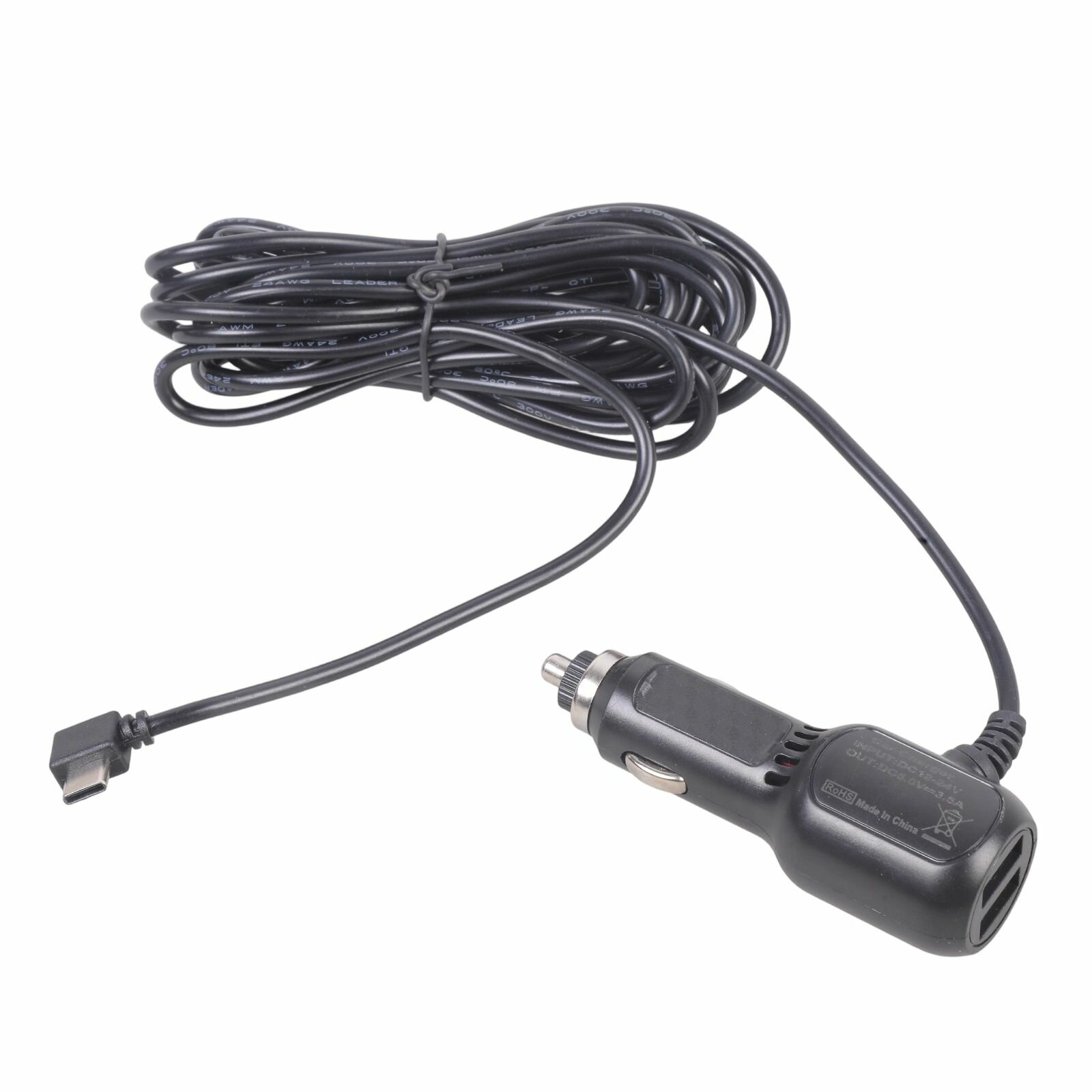 Автомобильное зарядное устройство c двумя USB и кабелем Type C 342 sm
