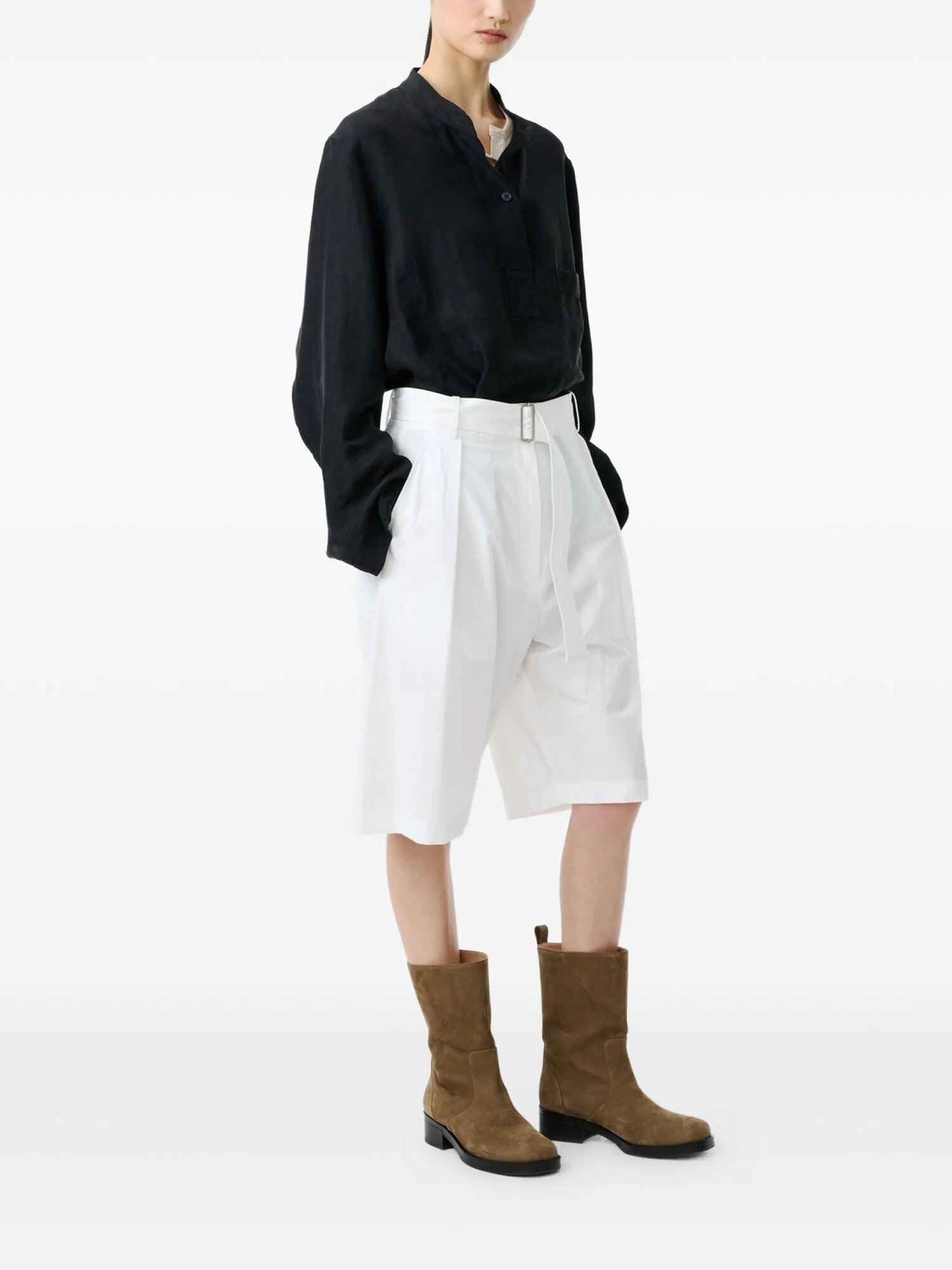 Шорты Studio Nicholson Creon belted pleated shorts, размер 14, white — фото 1