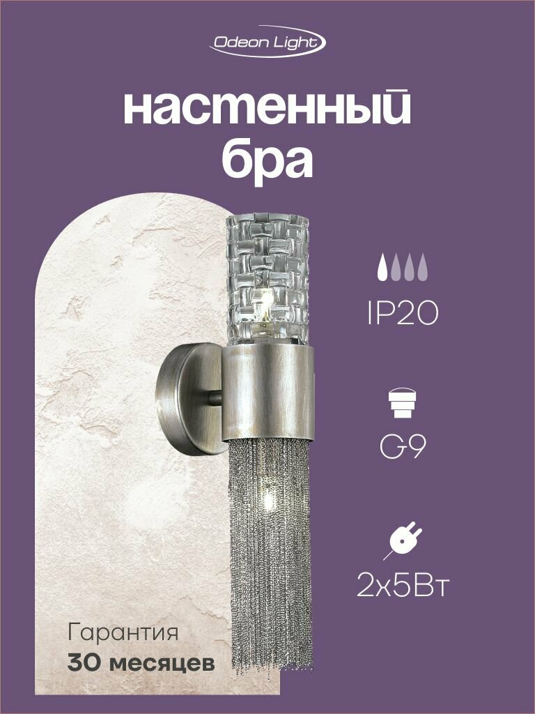 Бра ODEON LIGHT PERLA 4631/2W G9 LED 2*5W серебристый
