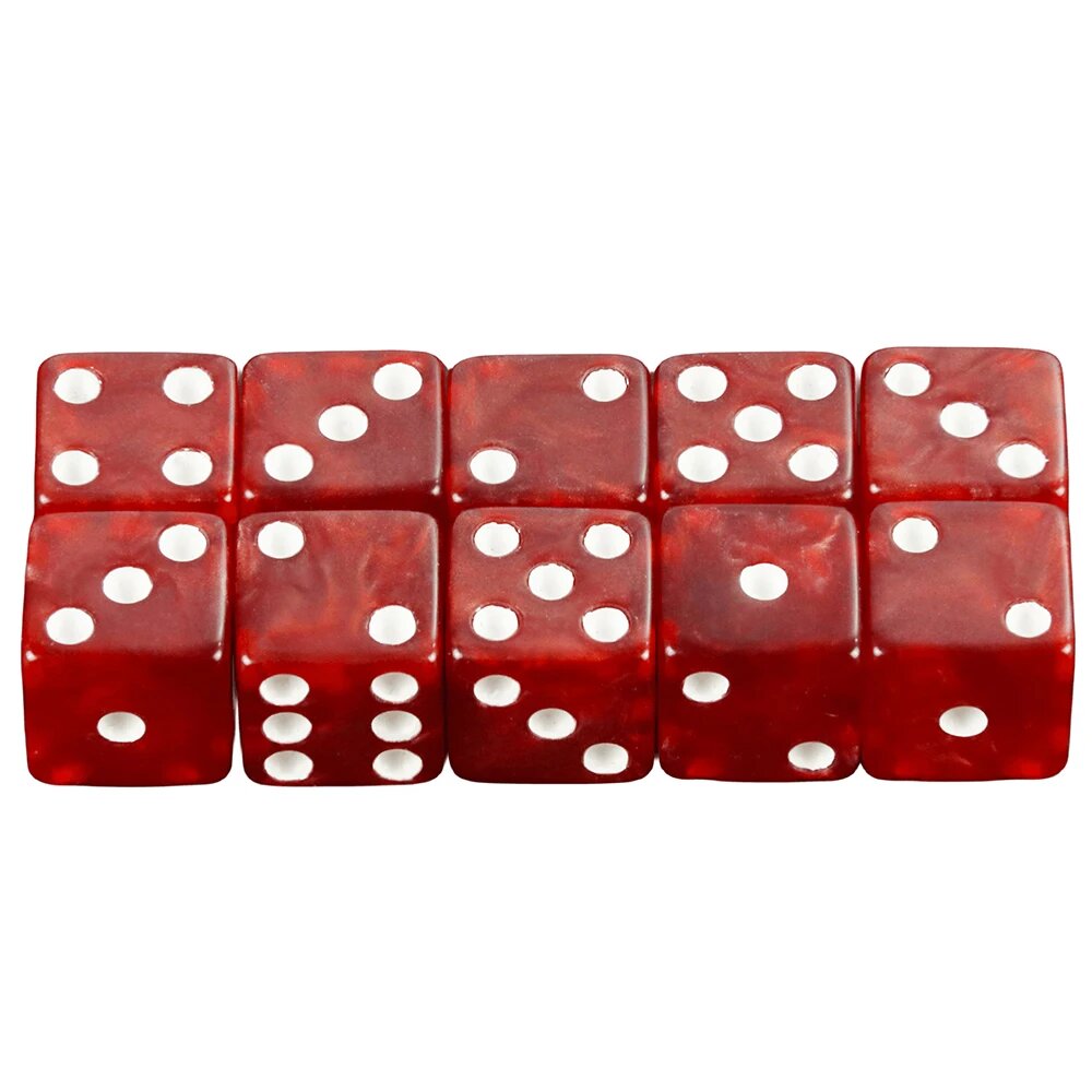Мини-кубики D6 (10 шт.) красные с белыми точками, 09 Red White
