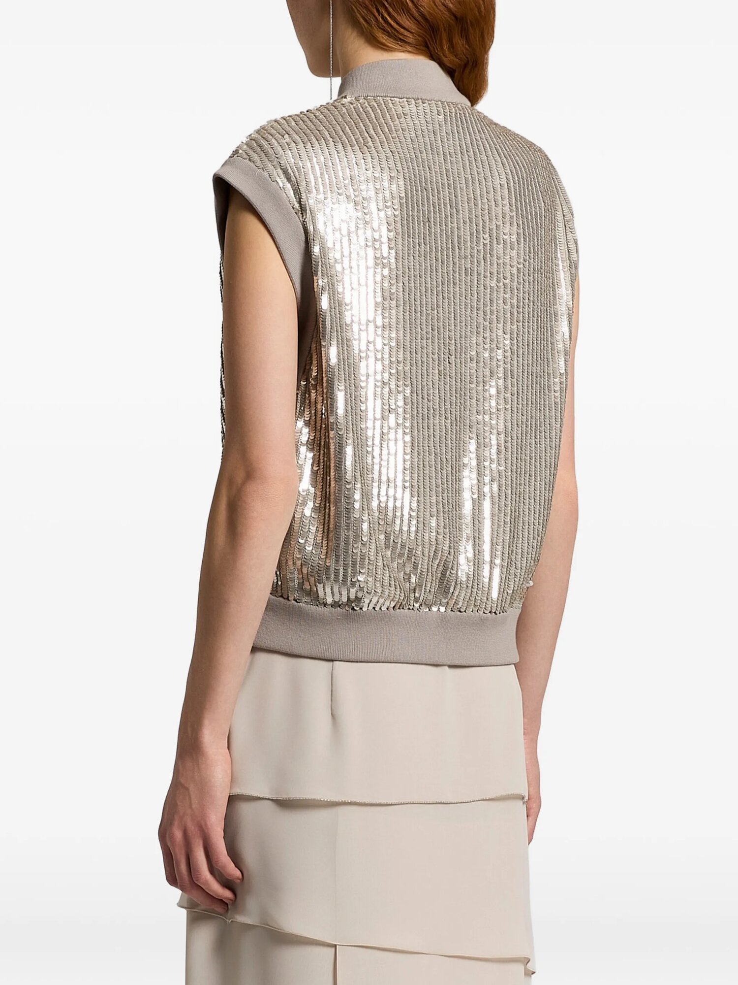 Куртка PESERICO Sequin sleveeless jacket, размер 42, Silver — фото 1