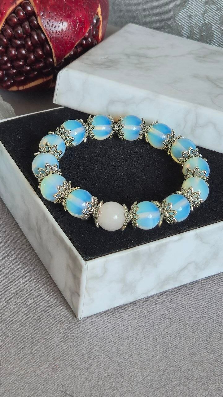 Эластичный браслет, лунный камень, кварц розовый