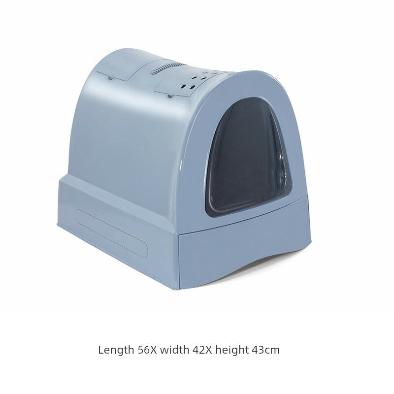 Кошачий лоток среднего размера с выдвижным ящиком в небесно-голубом - дизайн для легкой очистки