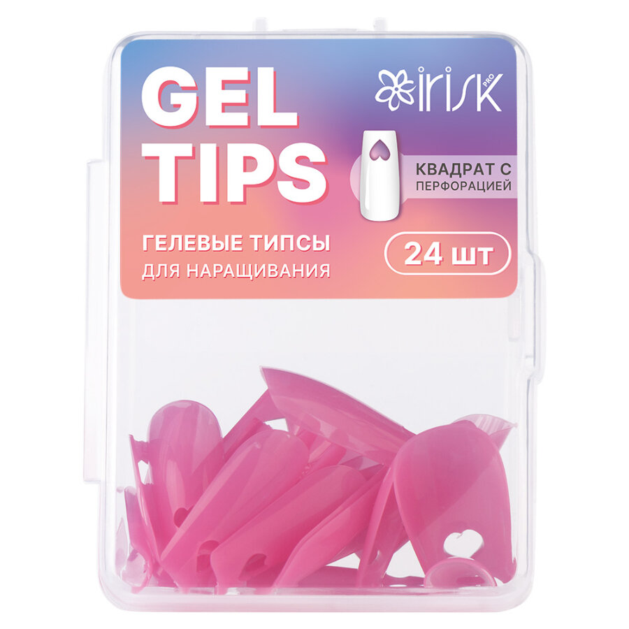 IRISK, Гелевые типсы Квадрат с перфорацией, 01 розовые с сердцем, 24 шт