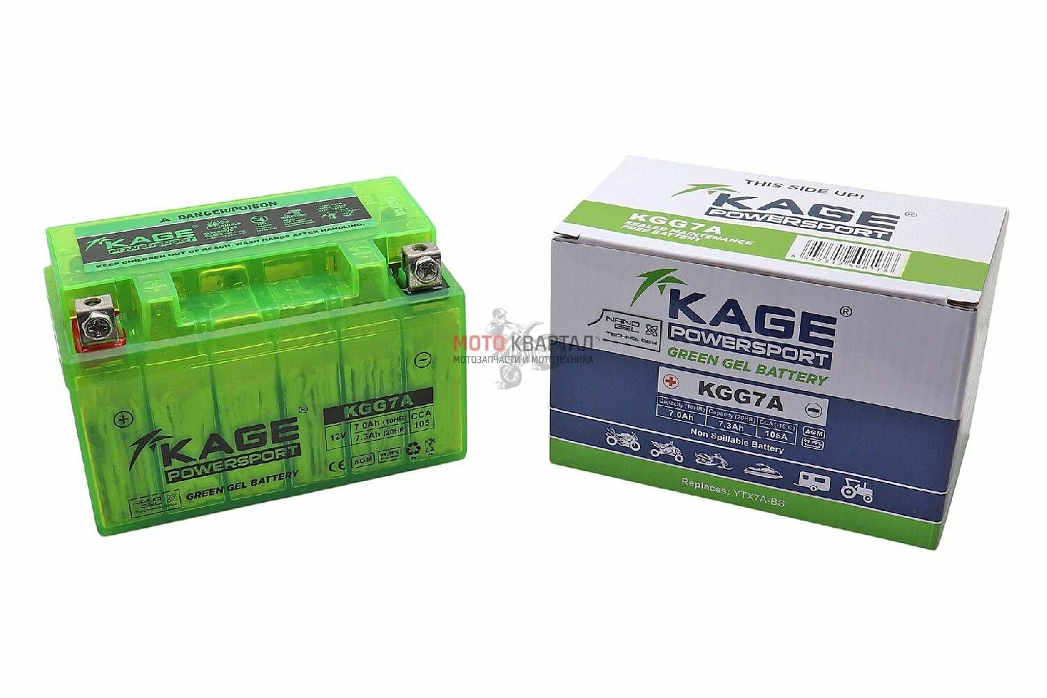 Аккумулятор 12В 7Ач KAGE POWERSPORT YTX7A-BS (1207) NANO GEL (150*86*94)