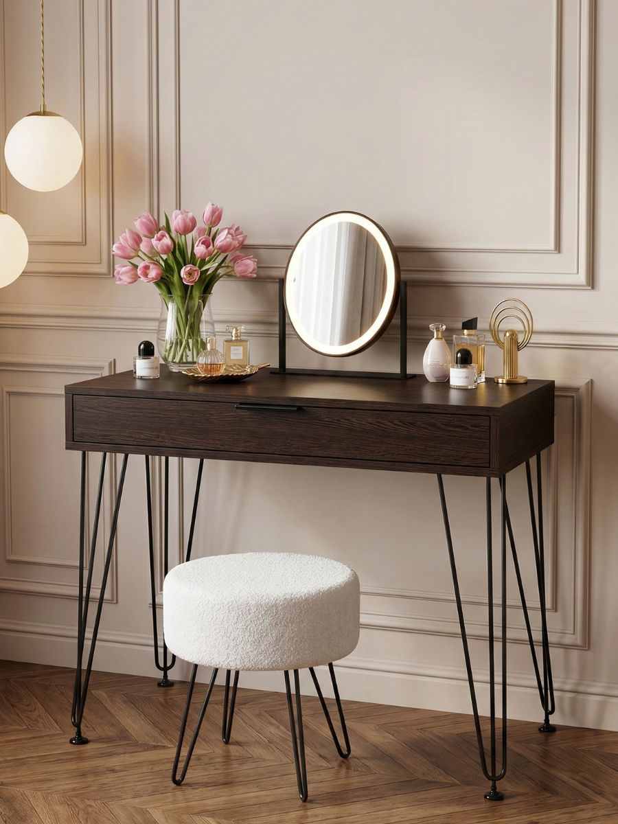 Туалетный столик с ящиком гримерный, для макияжа, с железными ножками, столик в комнату, стол письменный, прямоугольный