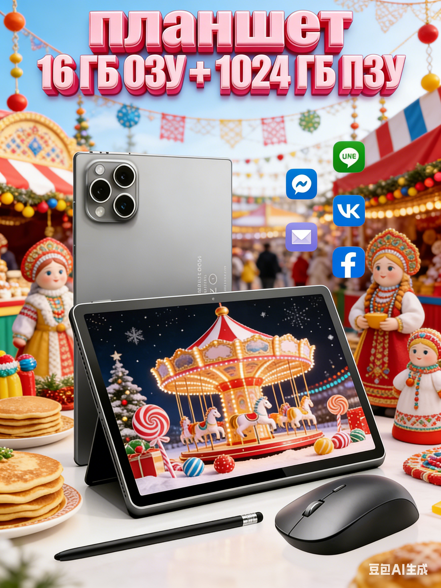 Новинка со скидкой. Планшет андроид Pro 12, Galaxy, 11.6", 8800 мАч, андроид15. С клавиатурой и мышкой.