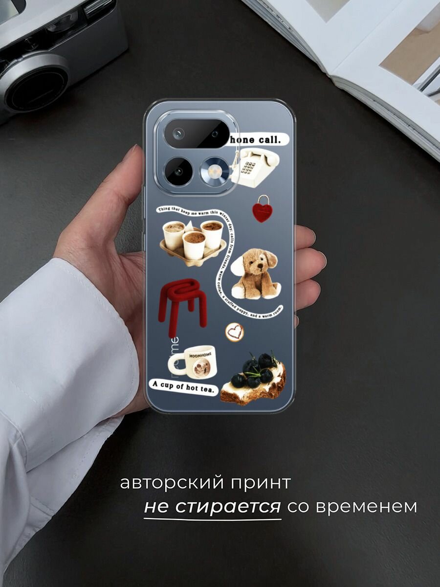 Чехол на Realme 16 Pro / Реалме 16 Про с принтом Phone call, прозрачный — фото 1